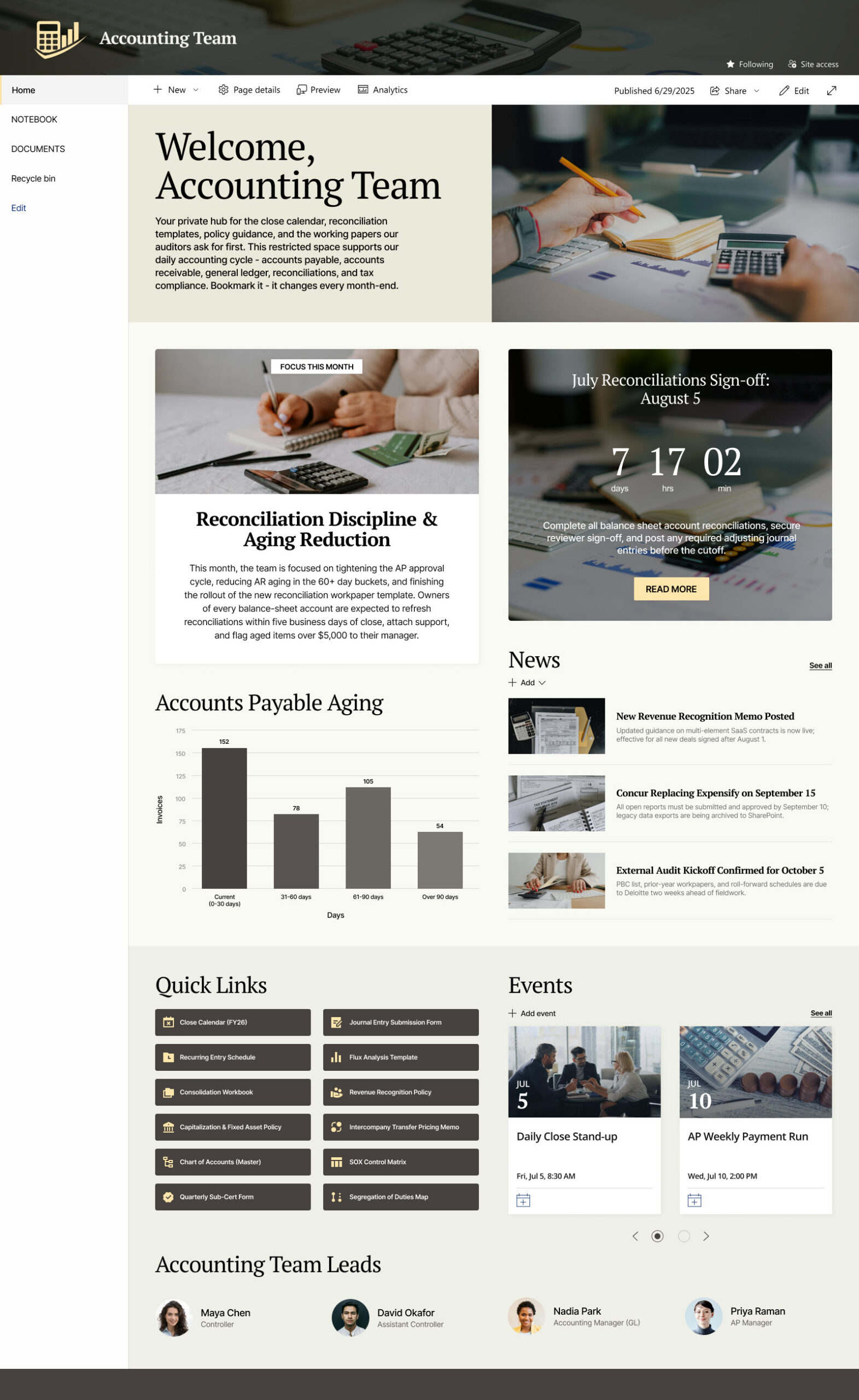Accounting Team Site SharePoint Example | LookBook 365