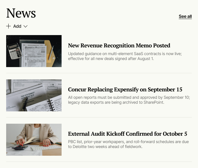 Accounting Team Site SharePoint Example | LookBook 365
